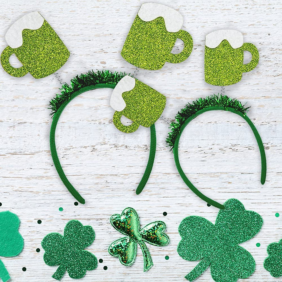 Estivaux 2 PCS St. Patrick's Day Headbands, Glitter Green Headwear Tassel Hair Accessories Holiday Hair Hoops for Saint Patrick's Day Decorations Custome Cosplay Party Supplies