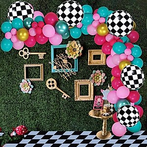 HPWF Wonderland Balloon Garland Arch kit, Pink Blue Balloons for Wonderland Theme Birthday Party, Baby Shower, Girl First Birthday, Tea Party Decorations