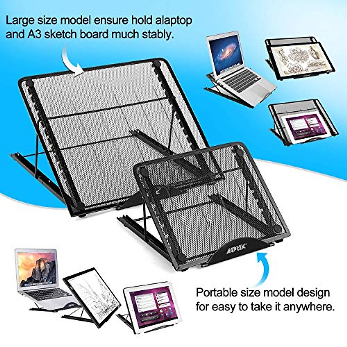 IMAGE Large Version Stand Ventilated Adjustable Light Box Laptop Pad Stand, Multifunction(12 Angles) Skidding Prevented Tracing Holder for AGPtek/Huion A3 A4 LED Tracing Light Pad & Diamond Painting