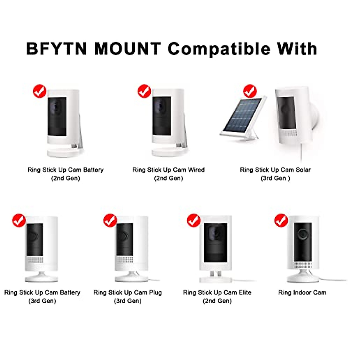 BFYTN 3 Pack Wall Mount Compatible with Ring Stick Up Cam Wired/Battery and Ring Indoor Cam HD Security Camera,360 Degree Adjustable Mounting Bracket (Black)