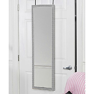 Mirrotek - Full Length Adjustable Over The Door Mirror White Wood Finish - Hanging Mirror Full Length - Instant Install Long Full Body Mirror for Bedroom, Dorm Room 14" x 48"