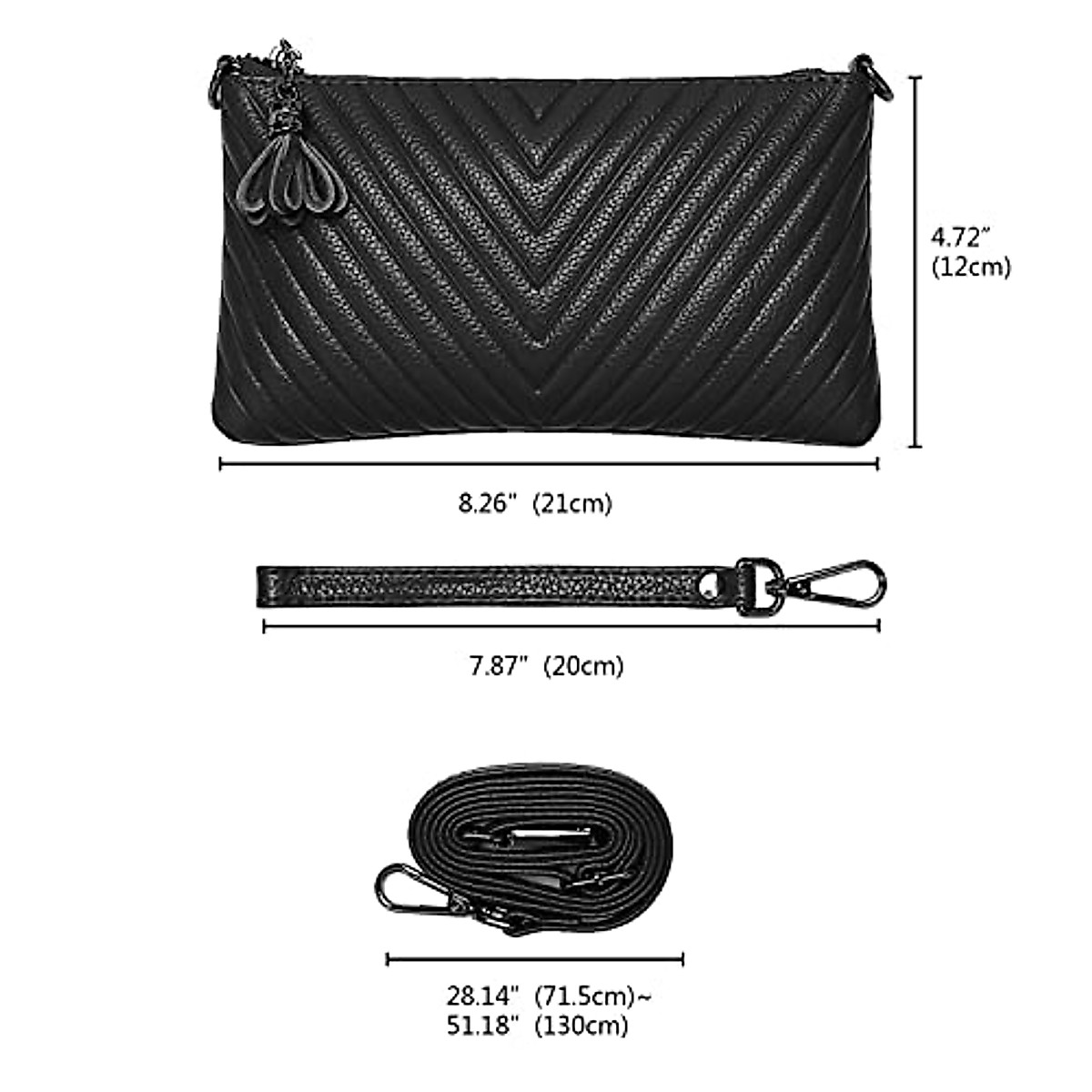 YALUXE Womens Wristlet Real Leather Chevron Tassel Large V Clutch Wallet with Shoulder Strap