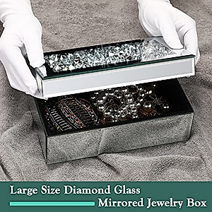 Kenning Luxury Silver Crushed Diamond Glass Mirrored Mirrored Jewelry Box Organizer Storage for Women Jewelry Ring Luxury Organizer Box