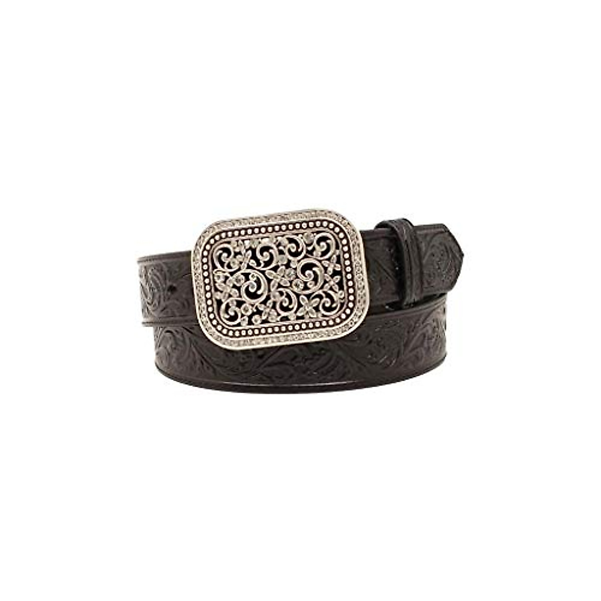 ARIAT Black Tooled Belt with Rhinestone Buckle S