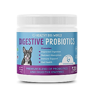 Healthy Dog World Digestive Chews with Enzymes - Probiotics for Dogs - Probiotic for Gut Flora, Digestive Health - Relieves Dogs Diarrhea - Bowel Support - Improves Digestion, Immunity - 120 ct.
