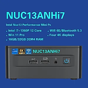 Intel NUC13ANHi7 NUC13 Pro 32GBRAM 1TB SSD Mini PC Mini Computer,Win 11 Pro Mini Computers,i7-1360P 12 Core,16 Thread, Up to 5 GHz Turbo,NVMe SSD DDR4,WiFi 6E,BT 5.3,8K Support,USB 3.2,HTPC,Gaming