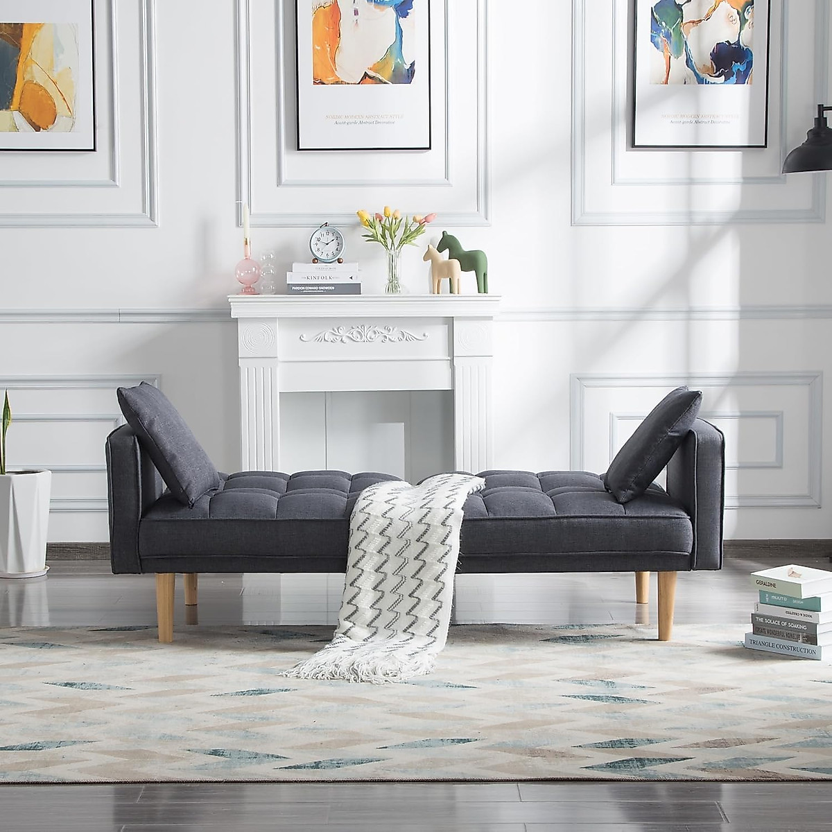 Ampela Futon Sofa Bed 74" Modern Convertible Folding Lounge Couch Loveseat Daybed Upholstered Sofá with 2 Pillows for Bedroom and Living Room Bedroom, Apartment,Home Office,Black