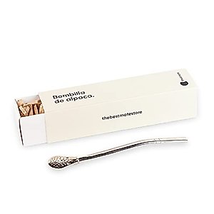 TheBmate Deluxe Bombilla Mate (Mate Straw) – Flat Yerba Mate Bombilla Straw - Crafted German Silver (Alpaca) Bombilla Straw - Handmade in Uruguay – Cleaning Brush included
