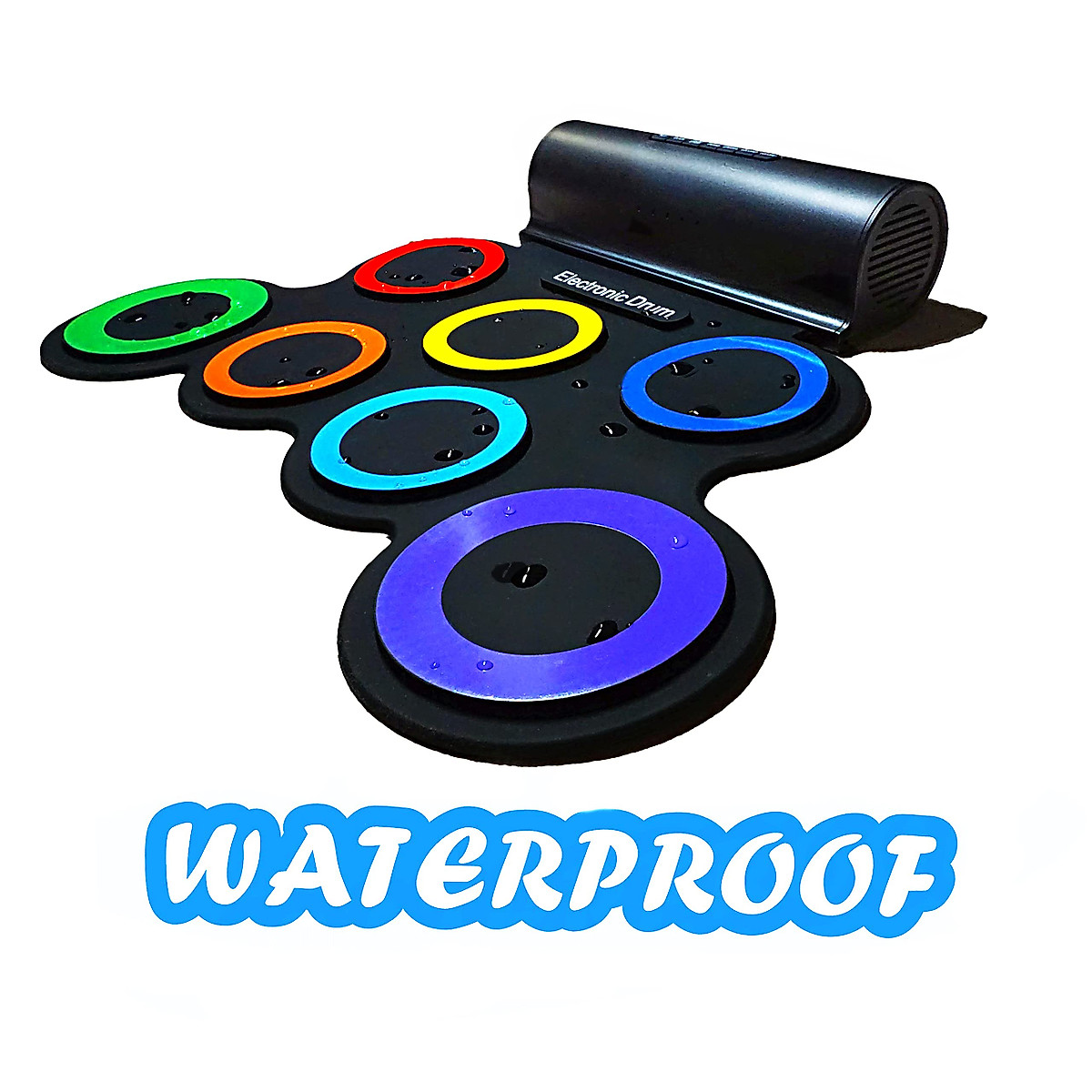 Electronic Drum Set,7 Practice Drum Pads,Roll-up Rechargeable Drum Set with Pedals,Sticks,Built-in Speaker/Headphone Jack, Rainbow Color