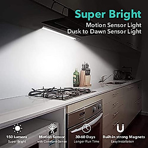 LIT-PaTH Under Cabinet Light with PIR Motion Sensor and D2D, LED Closet Lights, 3000/4000/5000K Selectable, Stick-on Anywhere and Battery Operated, Aluminum Housing, Silver Finish, 1-Pack