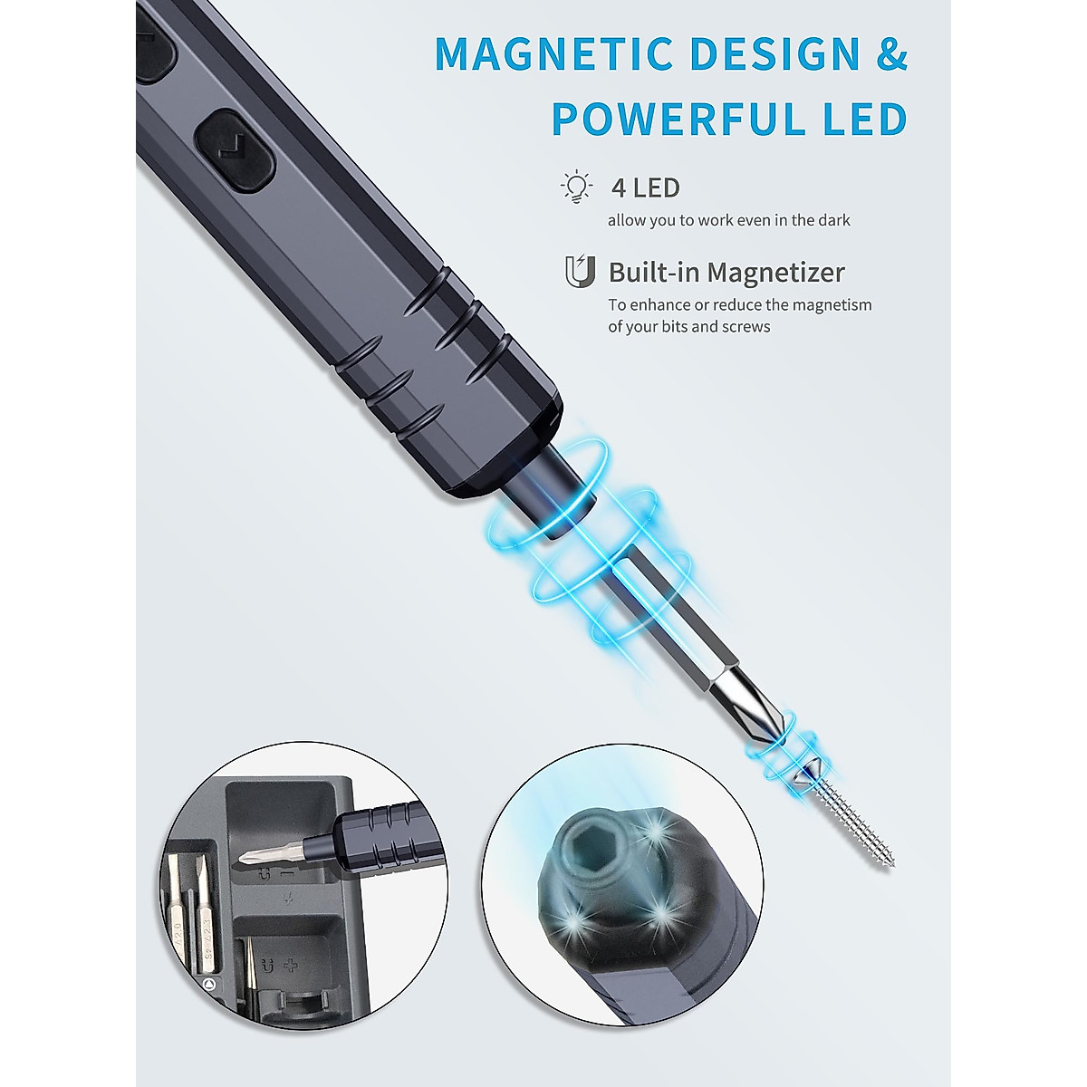 SHOWPIN Mini Electric Screwdriver Set: 70 in 1 Small Electronic Tool Kit Precision Power Screwdriver - 5 Torque Setting LED S2 Bits for Computer Laptop PC Repair