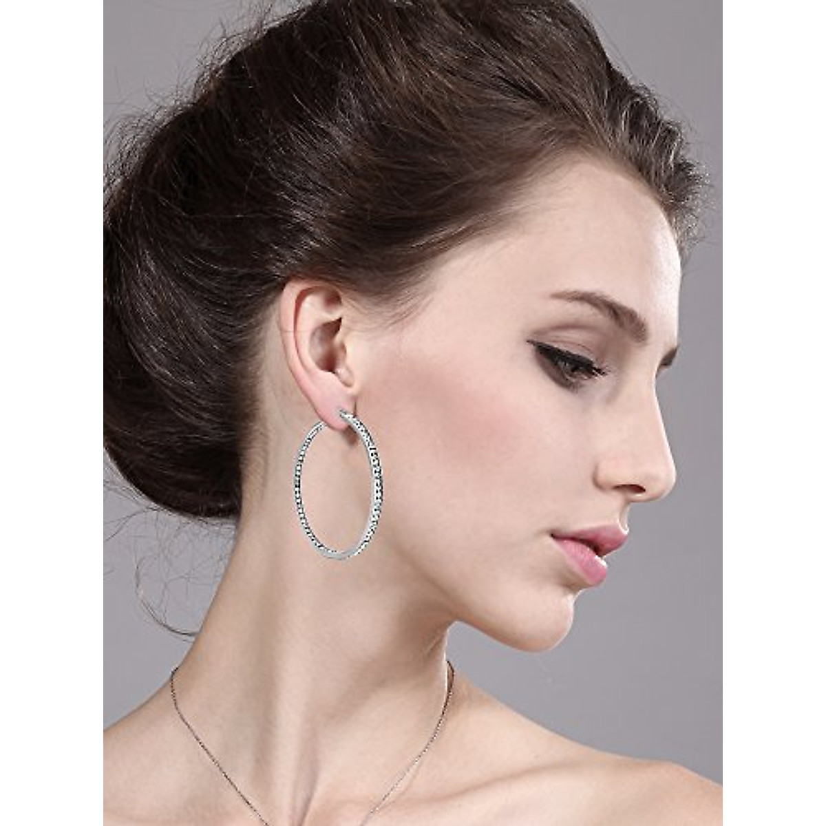 Gem Stone King 2 Inch Stunning Stainless Steel High Shine Inside-Out Hoop Earrings With CZ For Women