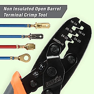 iCrimp Non Insulated Open Barrel Terminal Crimp Tool - Wire Crimper for Molex, Delphi, AMP/Tyco, Harley, PC/Computer, Automotive 24-14 AWG