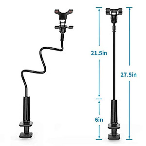 Gooseneck Cell Phone Holder Bed, Lazy Bracket, Universal Mobile Phone Clip Stand, Flexible Long Arm Rotating Mount for for Bed, Office, Kitchen, iPhone, pad, Watching Movies