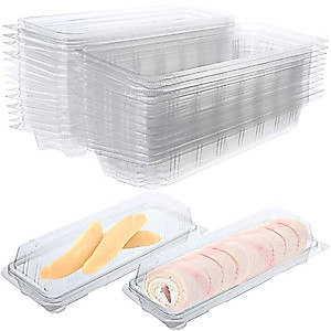 50 Pcs Transparent Cake Swiss Roll Container Food Container for Baking Plastic Containers with Lids 8.66 x 3.35 x 1.97“ Clear Cake Container Disposable to Go Box for Restaurants Delivery Takeout