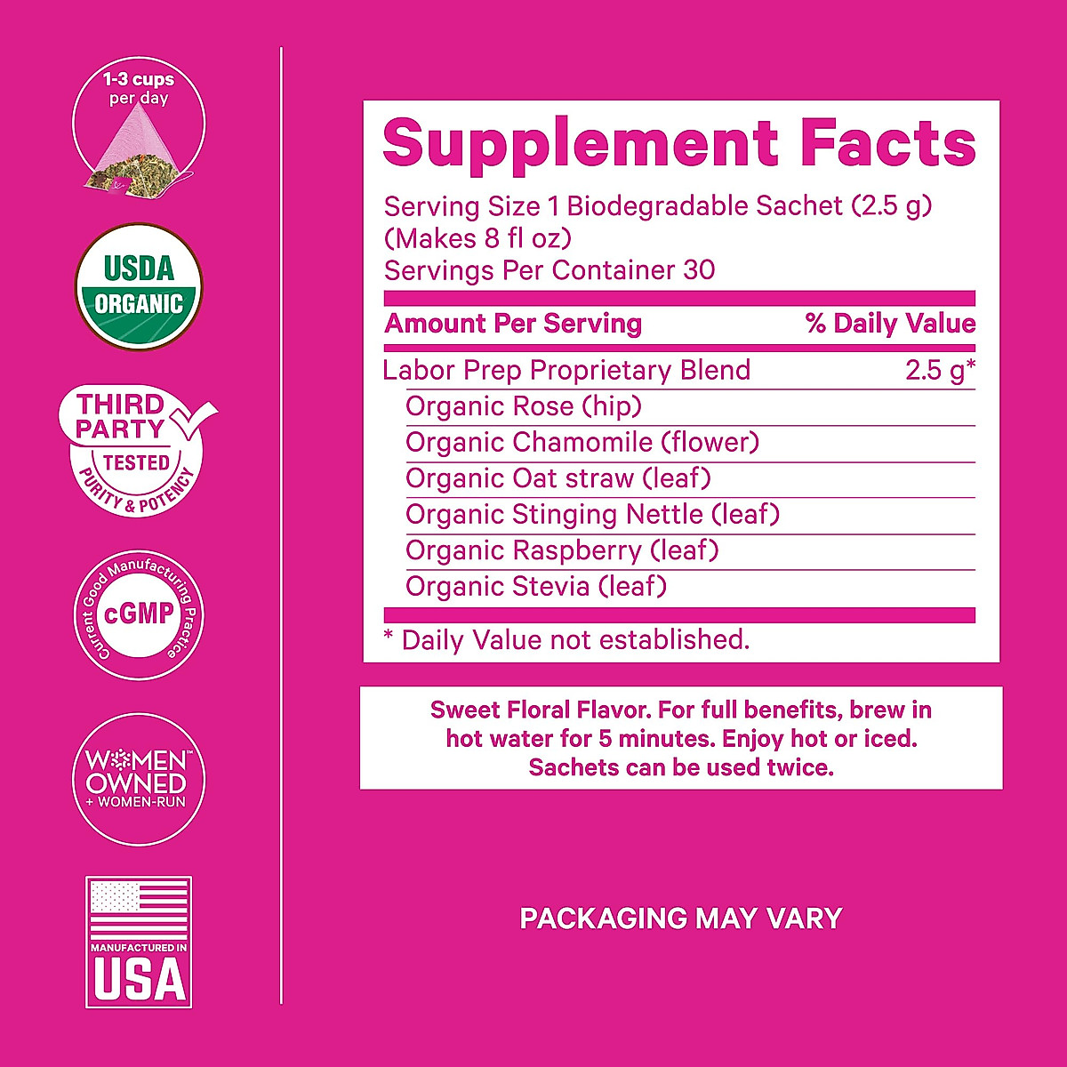 Pink Stork Labor Prep Tea: Sweet Floral - Red Raspberry Leaf Tea for Pregnancy & Postpartum - All Organic Delivery Essentials- For 3rd & 4th Trimester - Pregnancy Must Haves - Women-Owned - 30 Cups