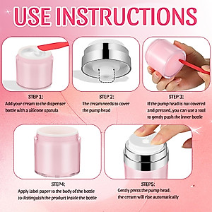Zhehao 12 Pcs 1 Oz/ 30 ml Airless Pump Jar with Stickers Silicone Spatula Set Refillable Cream Jar Vacuum Bottle Dispenser Portable Empty Cosmetic Container Travel Size Lotion Sample Pot, Pink