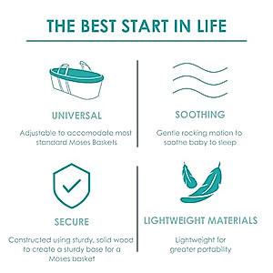 Clair de Lune | Rocking Moses Basket Stand | Fits Wicker & Palm Moses Baskets | Newborn Baby Bassinet Stands |Sturdy Wooden Structure with Adjustable Straps | Conforms to BS EN 1466:2014 (White)