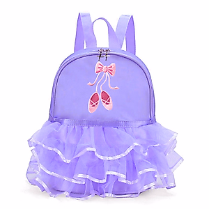 Z&X Girl's Ballet Dance Duffel Bags Ballet Shose Tutu Dress Dance Backpack with Lace for Ballerina Purple