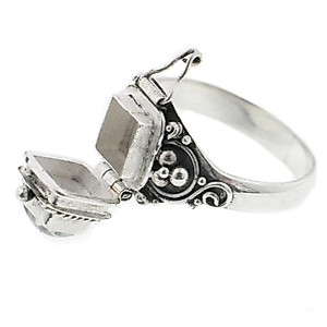 Square Sterling Silver Rainbow Moonstone Poison Box Locket Ring Size 9(Sizes 4,5,6,7,8,9,10,11)