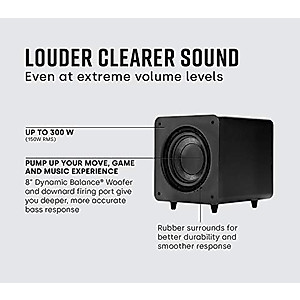 Polk Audio PSW111 8" Powered Subwoofer - Power Port Technology | Up to 300 Watt Amp | Big Bass in Compact Size | Easy Setup with Home Theater Systems Black