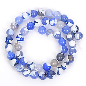 NHBT YU 6/8/10mm Natural Stone White Blue Fire Agate Round Beads Loose Spacer Bead for Jewelry Making DIY Accessories T87 (Color : H8611, Item Diameter : 6mm)