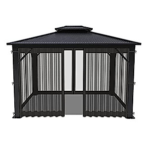 SunCula Replacement Universal Gazebo Netting 4 Panels with Zipper for Garden Patio Yard, ONLY Netting(10'x10', Black)