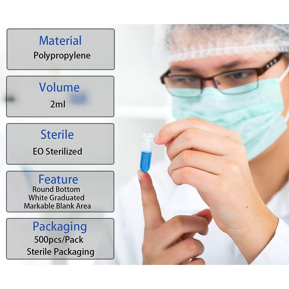 zoomto 2ml Microcentrifuge Tubes 1000PCS,Centrifuge Tubes with Attached Lid,Clear Round Micro Centrifuge Small Sample Bottle Vials Container for Lab,Plastic Lab Snap Tubes,[2ml, 2 Bag Packs,1000PCS]