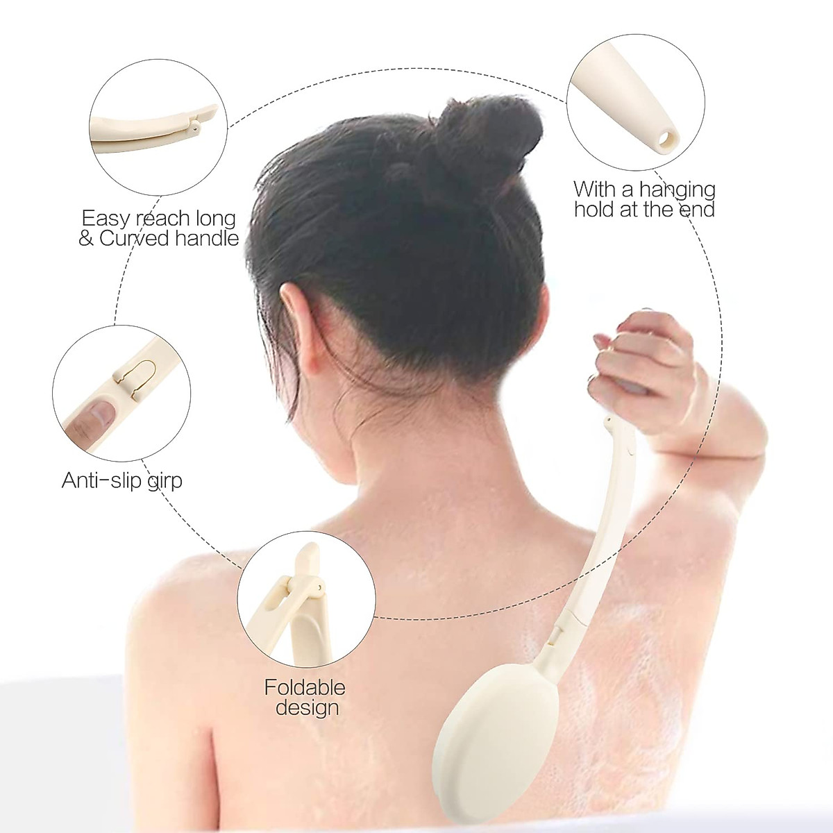 LFJ Lotion Applicator with Long Curved Handle for Back,Legs,Feet Self Application of Sunscreen, Sunless Self-Tanning, Skin Cream, Acne