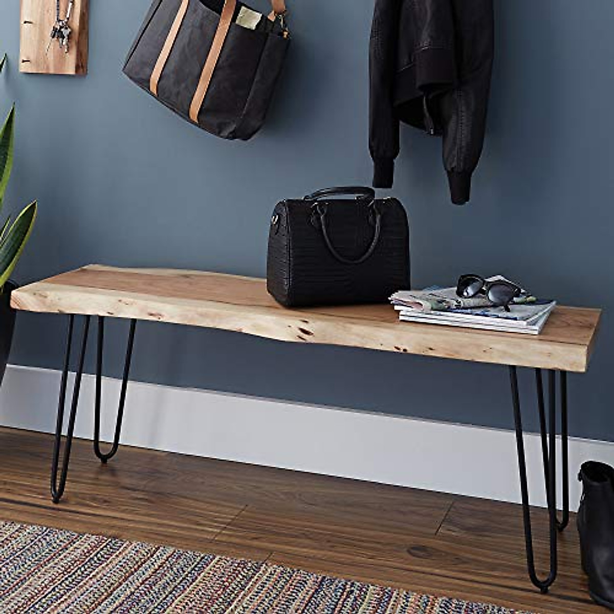 Alaterre Furniture Natural Live Edge Bench w/Metal Hairpin Legs, Unique Rustic Look for Home Décor Versatility & Style, Durable for Years to Come, Easy to Assemble