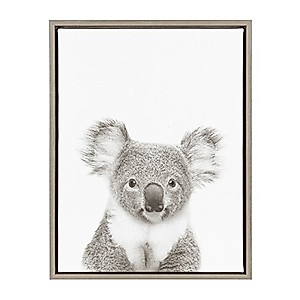 Kate and Laurel Sylvie Koala Black and White Portrait Framed Canvas Wall Art by Simon Te Tai, 18x24 Gray