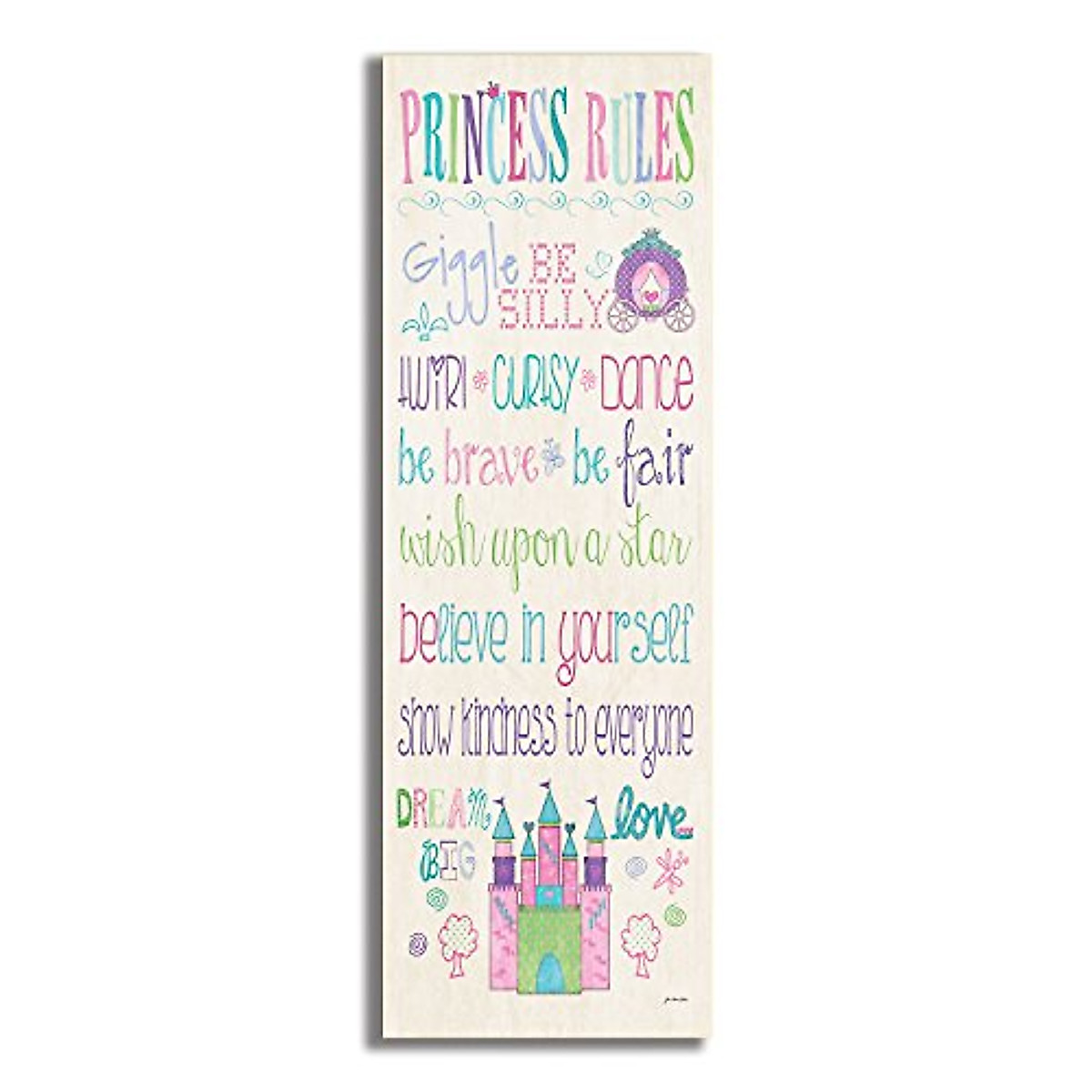 The Kids Room by Stupell Princess Rules with Castle and Carriage Rectangle Wall Plaque, 7 x 0.5 x 17, Proudly Made in USA