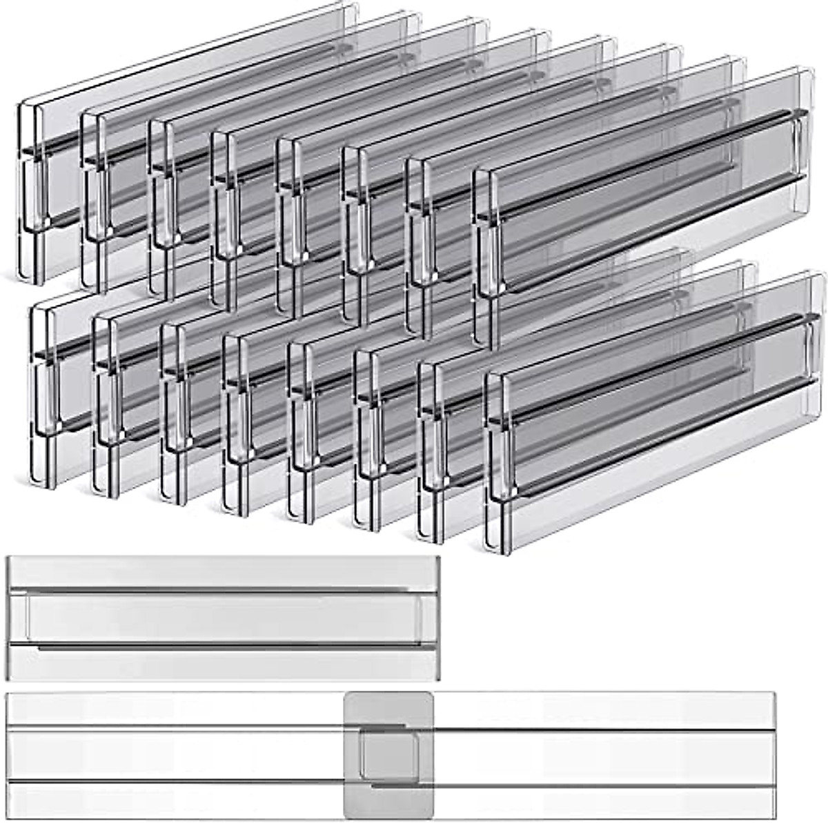 Hoteam 18 Pack Drawer Dividers Organizer Adjustable Expandable from 11-19" Plastic Acrylic 3.2" High Black Drawers Separators for Dresser Organizer Bedroom Clothing Office Storage