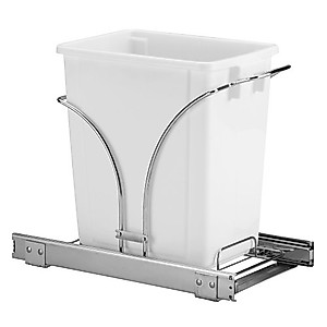 Household Essentials C29537-1 Under Cabinet Single Sliding Trash Can Caddy, 5-Gallon, Chrome & Glidez Narrow Sliding Organizer, 7", Chrome