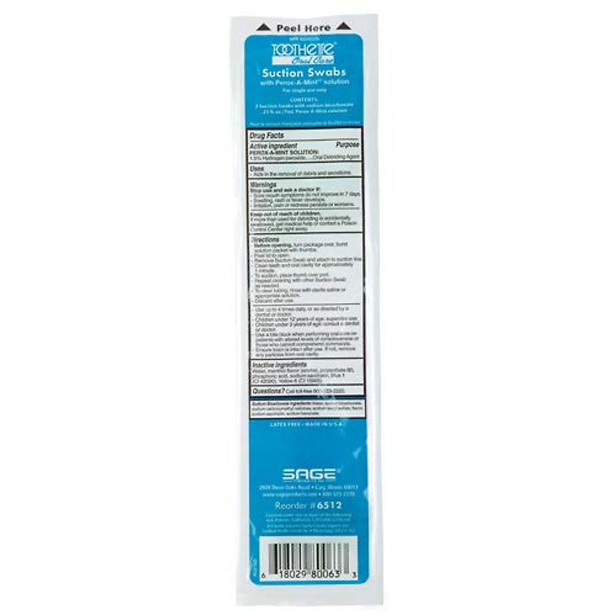 Toothette® Oral Care Single Use Suction Swab System with Perox-A-Mint Solution - Each (1 System/Package)