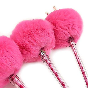 Needle Gel Ink Pens 5 PCS Pom Pom Pen Fluffy Pink Pompoms Plastic Rollerball Pen Signature Ball Point Pens Cartoon Ball Pen for Kids Children Students Women