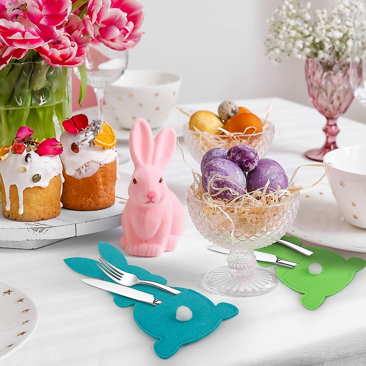 36 Pack Easter Bunny Utensil Cutlery Holders Pouch Bags Felt Silverware Holder Bag Utensil Sleeve for Knife Forks Easter Table Decoration Wedding Birthday Party