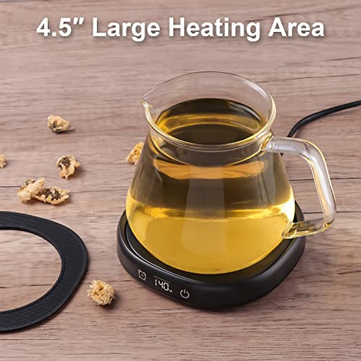 Bsigo Smart Coffee Mug Warmer & Cute Cat Glass Mug Set, Beverage Warmer for Desk Office, Cup Warmer Plate for Milk Tea Water with Time & Temperature Setting(Up to 140℉/ 60℃), 8H Auto Shut Off, Grey