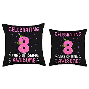 8 Years Old Girl Birthday Gift Celebrating 8 Years of Being Awesome 8th Birthday for Girls Throw Pillow, 16x16, Multicolor