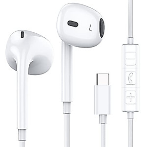 MOSWAG USB C Headphones Wired Earbuds in Ear Headphones with Mic and Volume Control Compatible with Samsung S23 Galaxy S22 Pixel 7 6 6a 5,iPad Air OnePlus 9