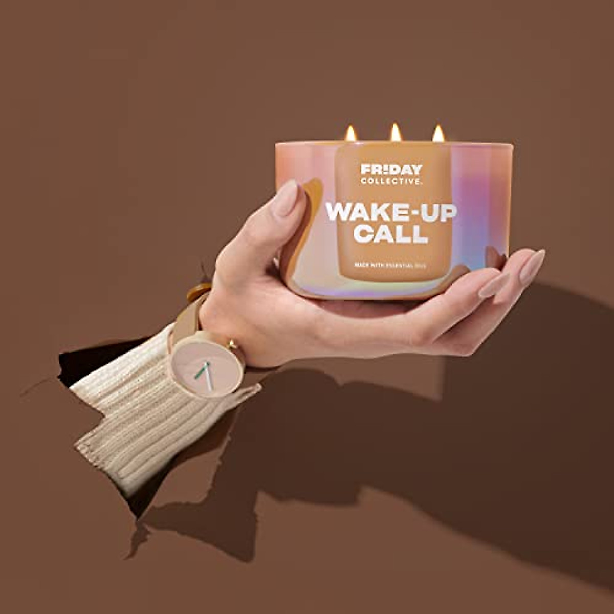 Friday Collective Wake-Up Call Candle, Sweet & Spicy Scented, Made with Essential Oils, 3 Wicks, 13.5 oz