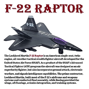 Zugar Land Die-Cast Pullback Stealth Bomber Models (4.25"-5.25") SR-71 Blackbird, F-22 Raptor, F-117 Nighthawk, B2 Bomber (F-22 Raptor)