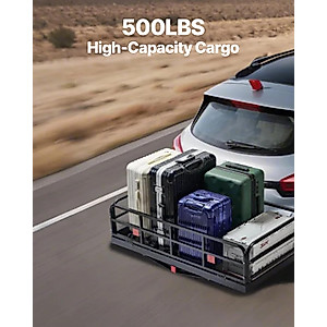 VEVOR 60x24x14 in Hitch Cargo Carrier, 400lbs Capacity Folding Trailer Hitch Mount Cargo Basket, Steel Luggage Carrier Rack Fits 2" Hitch Receiver for SUV Pickup Truck