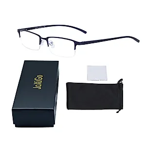 JoXiGo Blue Light Blocking Glasses for Men Vintage Half-Rim Rectangular Metal Eyewear Frame with Clear Transparent Lens UV400 with Case
