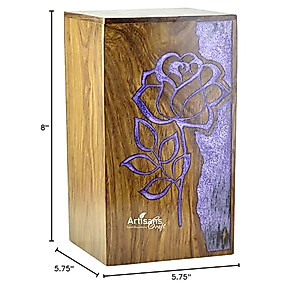 Wooden Urn for Human Ashes Adult Male Female, Rose Design Resin Work Urn Box for Men Women Child, Burial Funeral and Memorial Urns for Ashes, Decorative Urn (Rose, Small - ( 100 Cu/In )