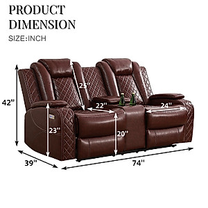 Caberryne Power Recliner Sofa Set with LED Lights,Leather Reclining Loveseat with Double Recliner/USB Port/Storage Console/Cup Holder,Living Room Furniture for House/Home Theater(Loveseat,Wine Red)