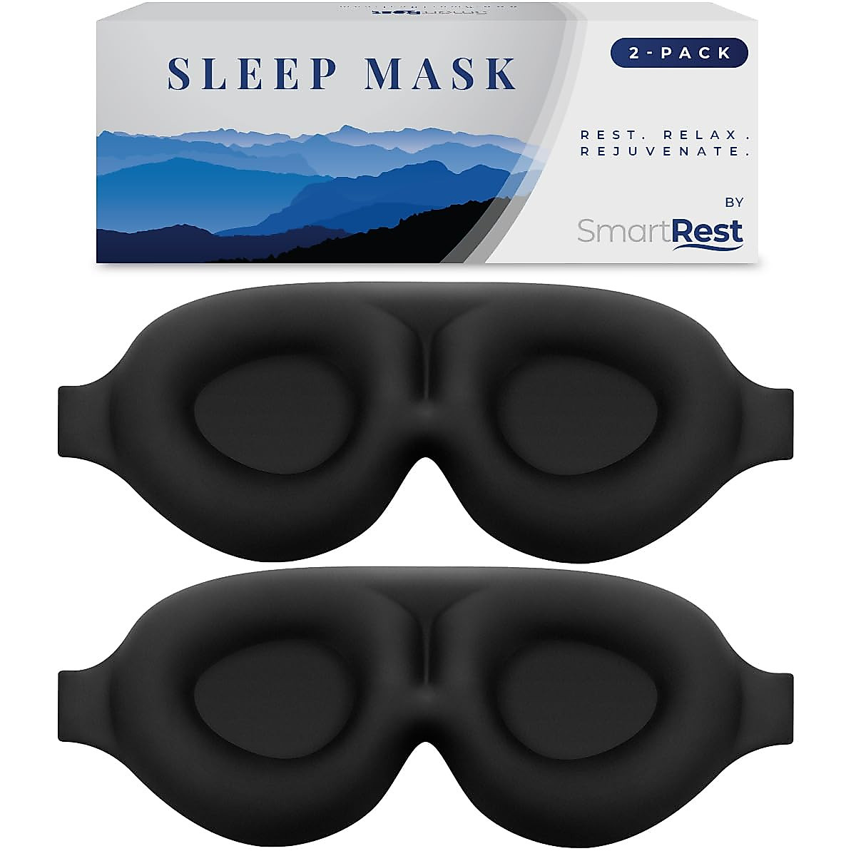 SmartRest Sleep Mask [2 Pack] - Eye Mask for Sleeping - Patented, Contoured, 100% Blackout, Zero Pressure Sleeping Masks for Women and Men, Blindfold and Eye Covers - S2 Black