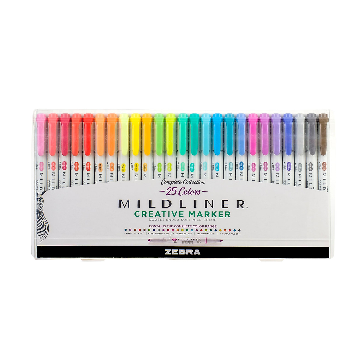 Zebra Pen 78525 Mildliner Double Ended Highlighter Set, Broad and Fine Point Tips, Assorted Ink Colors, 25-Pack