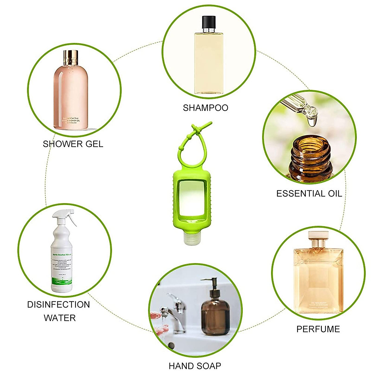 8 PCS Hand Sanitizer Holder Keychain, 60ml/2oz Empty Travel Size Bottles with Silicone Keychain, Portable Plastic Leakproof Squeeze Bottles with Flip Cap for Sanitizer Conditioner