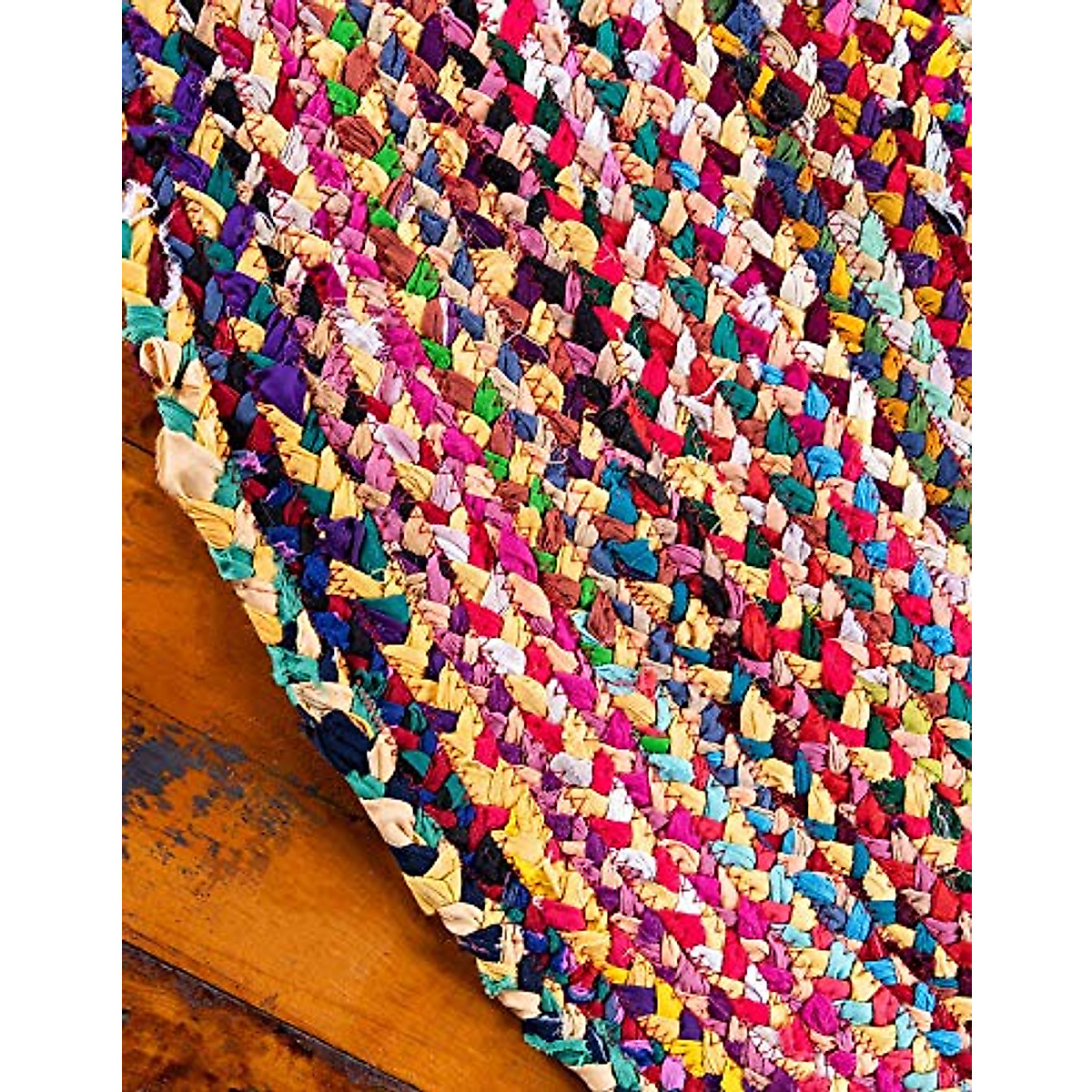 Unique Loom Braided Chindi Collection Area Rug - Layer (3' 3" Round, Multi/ Blue)